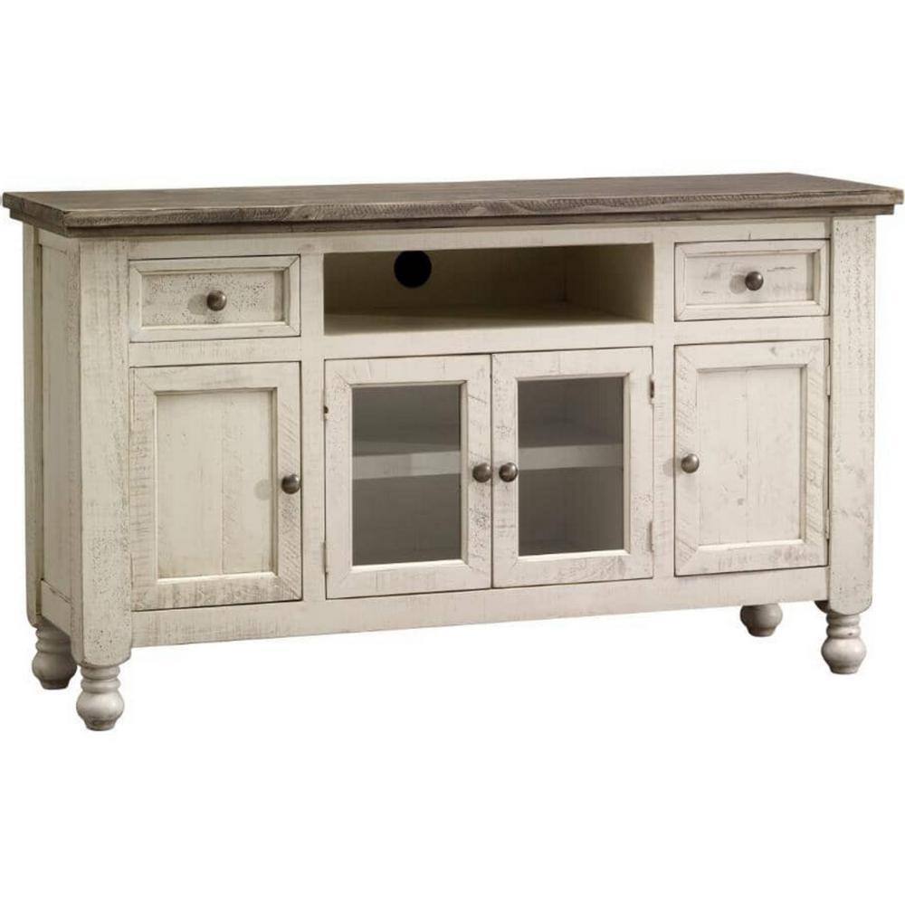 Benjara 59.75 in. Ivory and Gray Wood TV Stand Fits TVs 75 in. with 2 ...