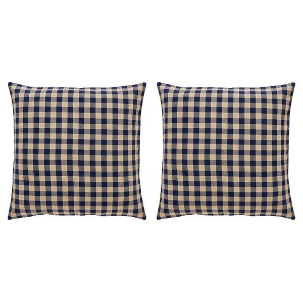 VHC Brands My Country Navy Tan Checkered Cotton Blend Euro Sham Set of ...
