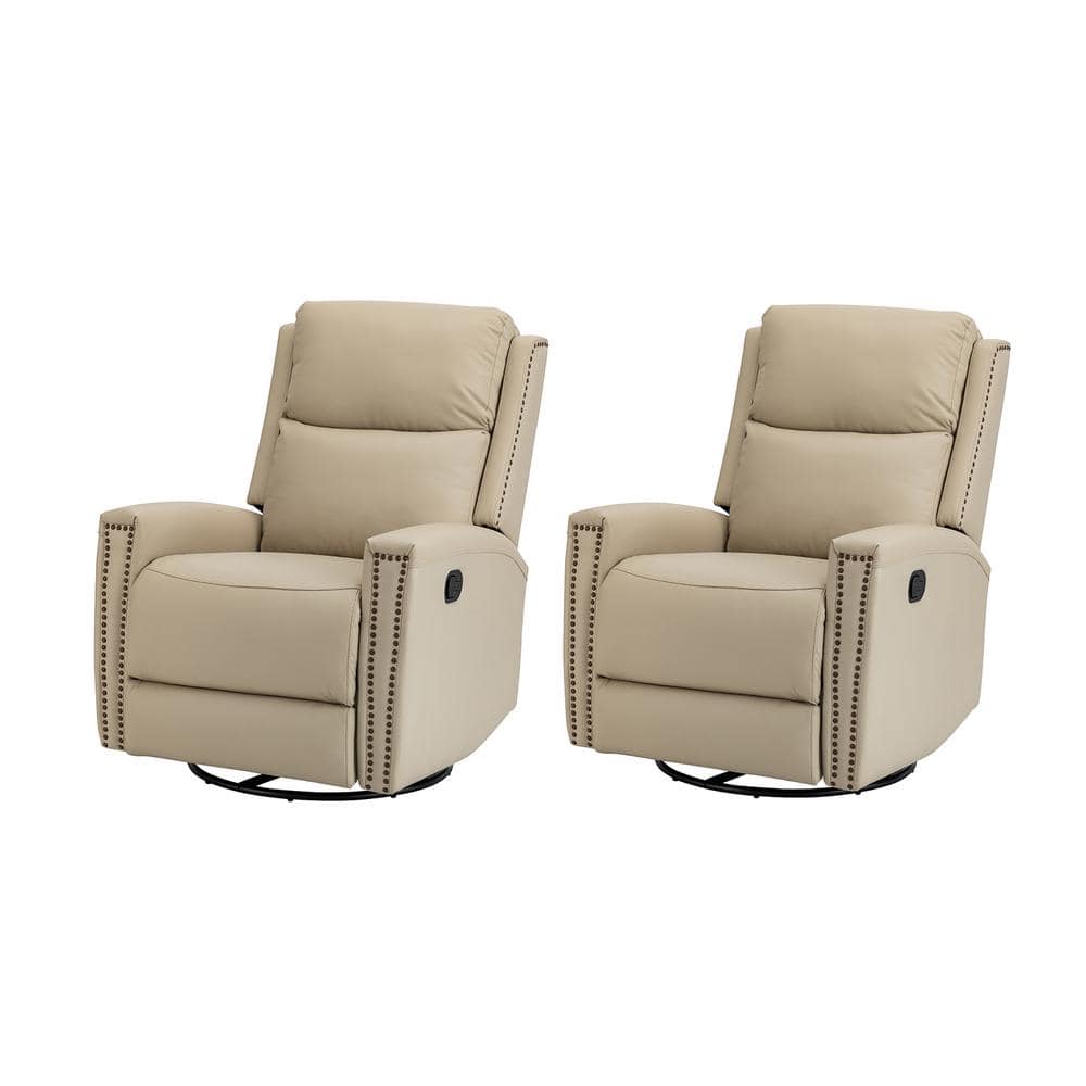 JAYDEN CREATION Regina 30.31 in. Wide Beige Genuine Leather Swivel ...