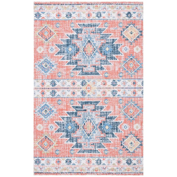 SAFAVIEH Classic Vintage 4 ft. x 6 ft. Blue/Rust Aztec Distressed Area ...