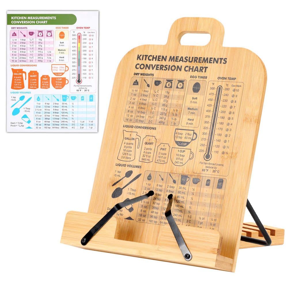 Anqtovp Bamboo Cookbook Recipe Stand with Kitchen Conversion Chart ...