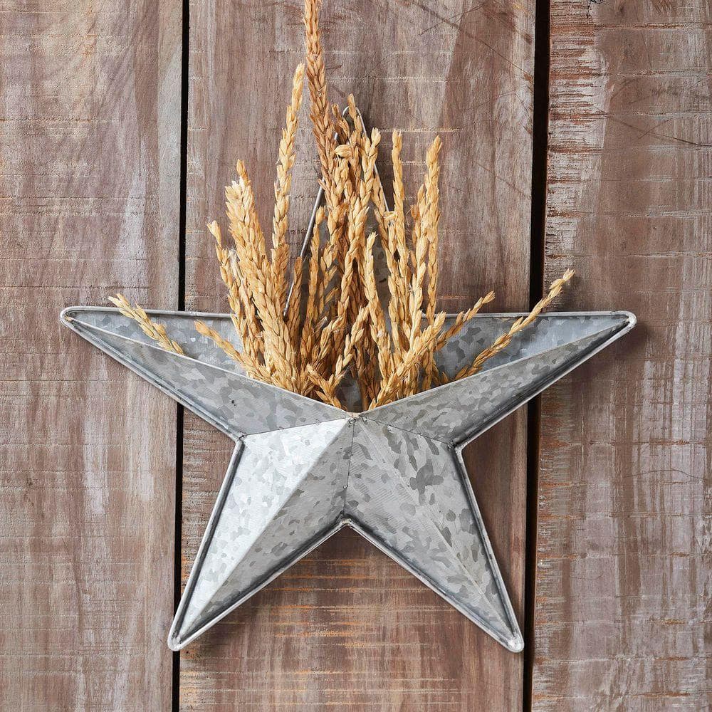 VHC BRANDS 1-Piece 12 in. x 12 in. Grey Galvanized Metal Star with ...