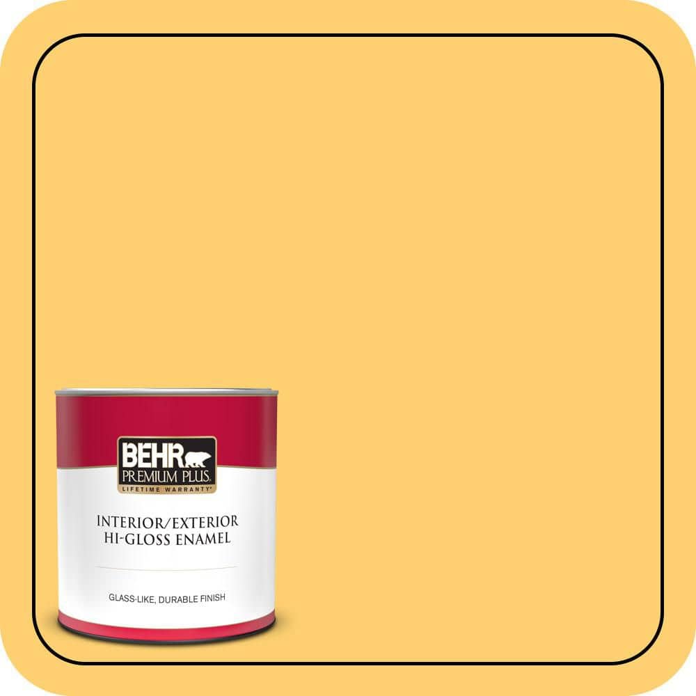 BEHR PREMIUM PLUS 1 qt. #320B-6 Mellow Yellow Hi-Gloss Enamel Interior ...