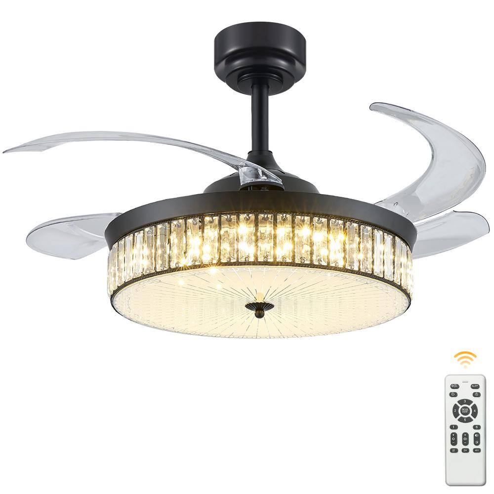 42 in. Indoor Black Retractable LED Ceiling Fans with Lights, 6 Speed 3 ...