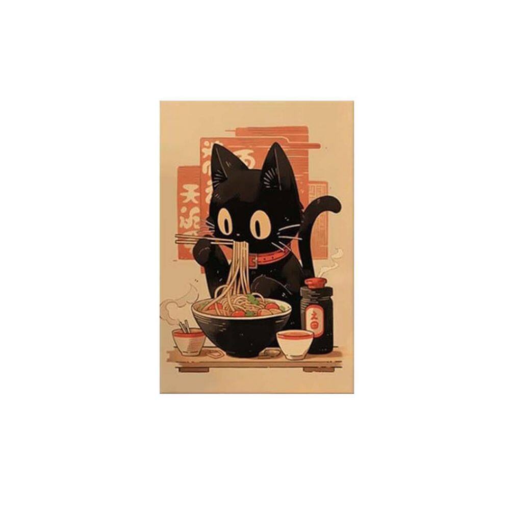 Trendy Japanese Black Cat Eating Ramen Posters Cute Animals Eating ...