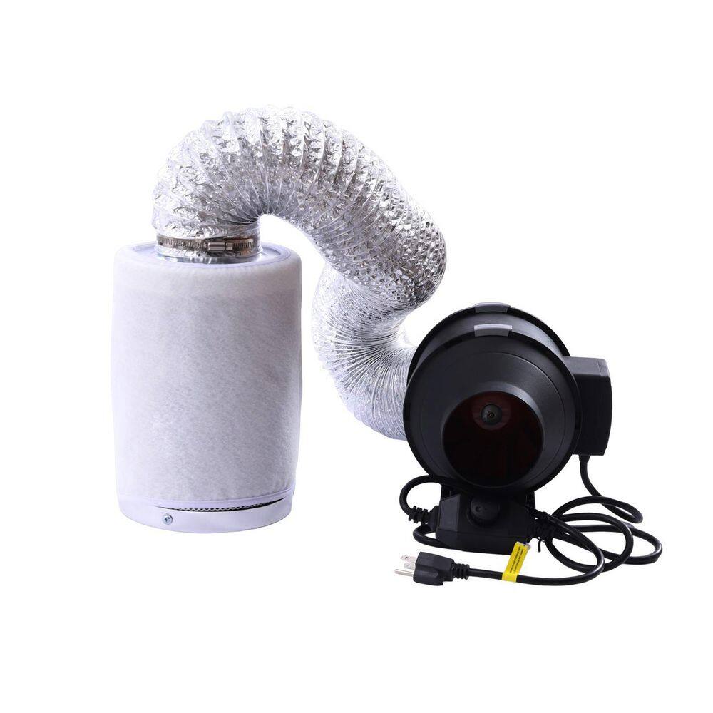 YIYIBYUS 4 in. Dia Black ABS 188CFM Inline Fan and Carbon Filter ...