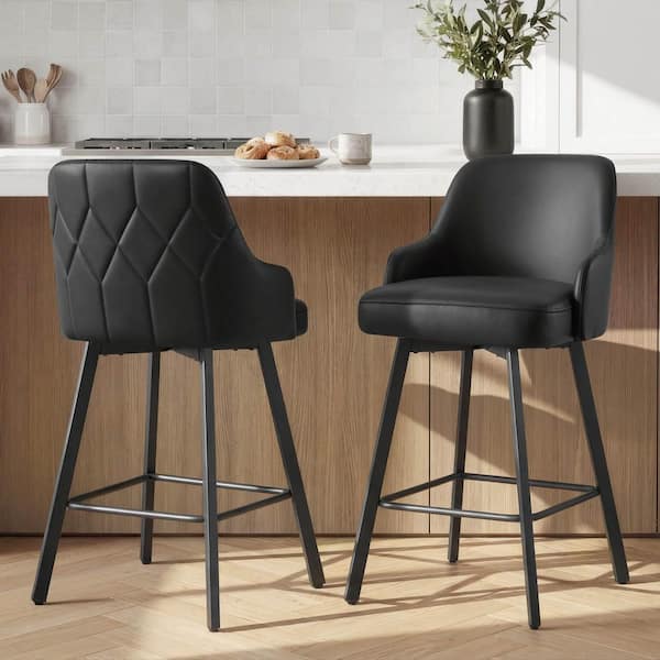 Spruce & Spring Fero 26.8 in. H Black 360° Swivel 2 Armrests Metal ...