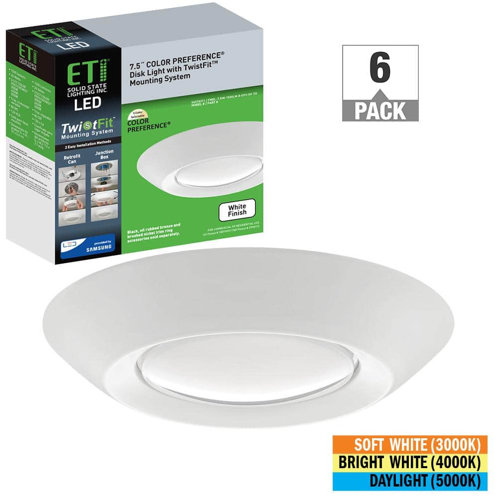 ETI LIGHTING 5 in./6 in. Disk Light Indoor Integrated LED Flush Mount ...