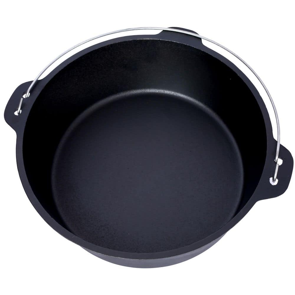 Flynama 12 Quart Pre-Seasoned Cast Iron Outdoor Camping Deep Pot With ...