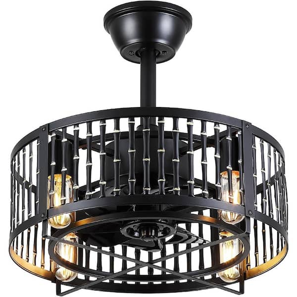 Kviflon 18 in. Indoor Caged Small Black Ceiling Fans with Lights and ...