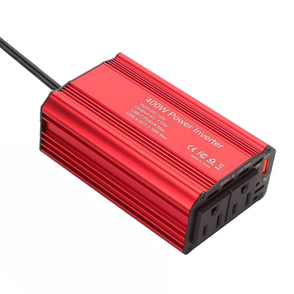 Lukyamzn 400-Watt Car Power Inverter with 2-AC Outlets, 65W USB-C and ...