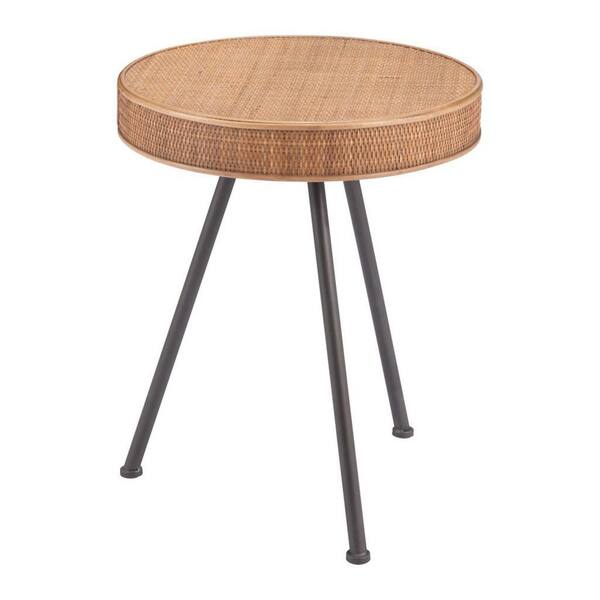 HomeRoots 19.00 in. Brown Round Rattan End Table 2000556557 - The Home ...