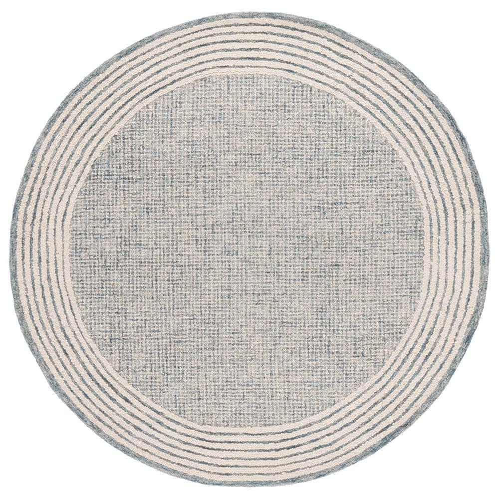 SAFAVIEH Ebony 6 ft. x 6 ft. Blue/Ivory Solid Striped Border Round Area ...