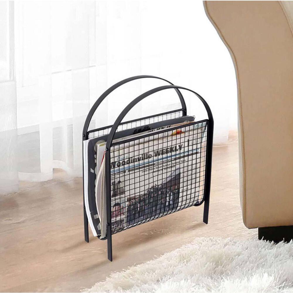 Black Metal Freestanding Magazine Rack Magazine Organizer Holder 11.6 ...