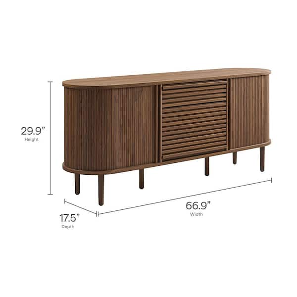MODWAY Harlan Walnut MDF 67 in. Fluted Oval Sideboard Cabinet with ...
