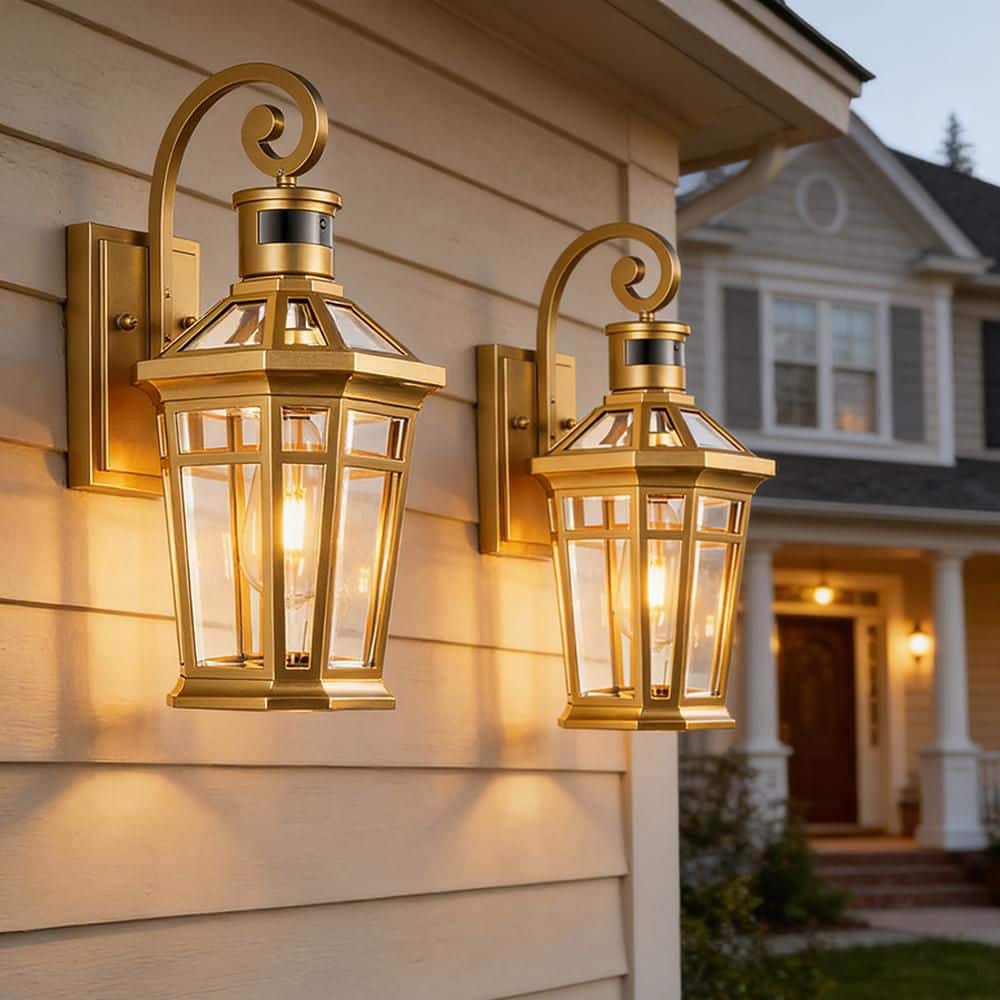 Gold Outdoor Coach Sconce-16 in. with Motion Sensor, ‎Corded Electric ...