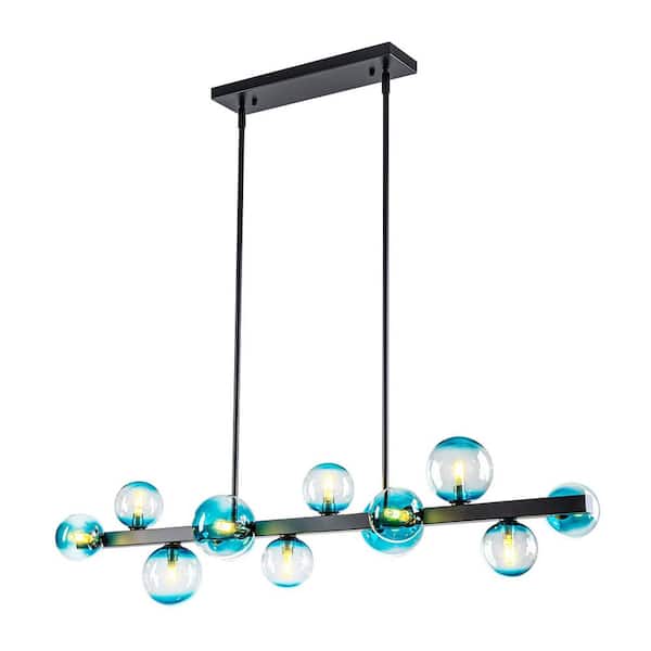 RRTYO Alyssa 12-Light Modern Black Linear Cluster Chandelier with ...