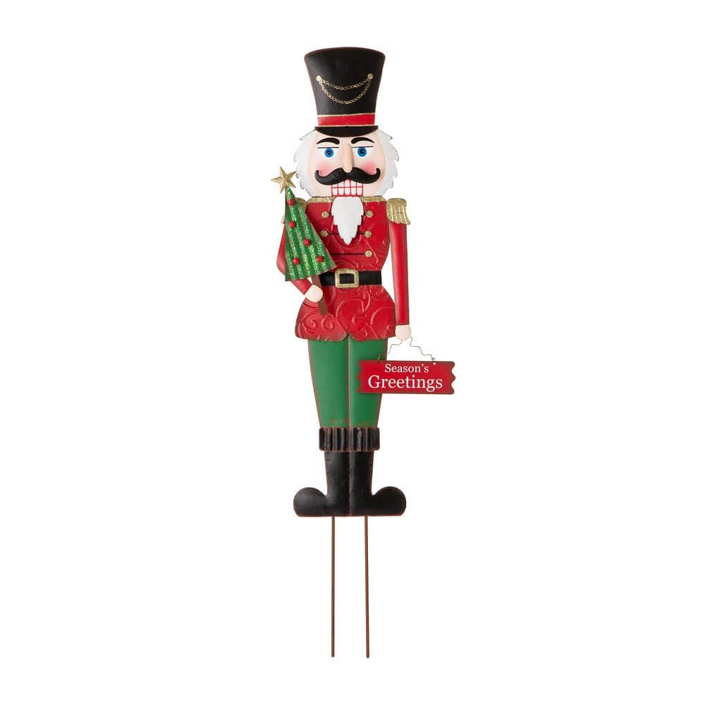Glitzhome 36 in. H Metal Nutcracker Yardstake or Standing Decor or Wall ...