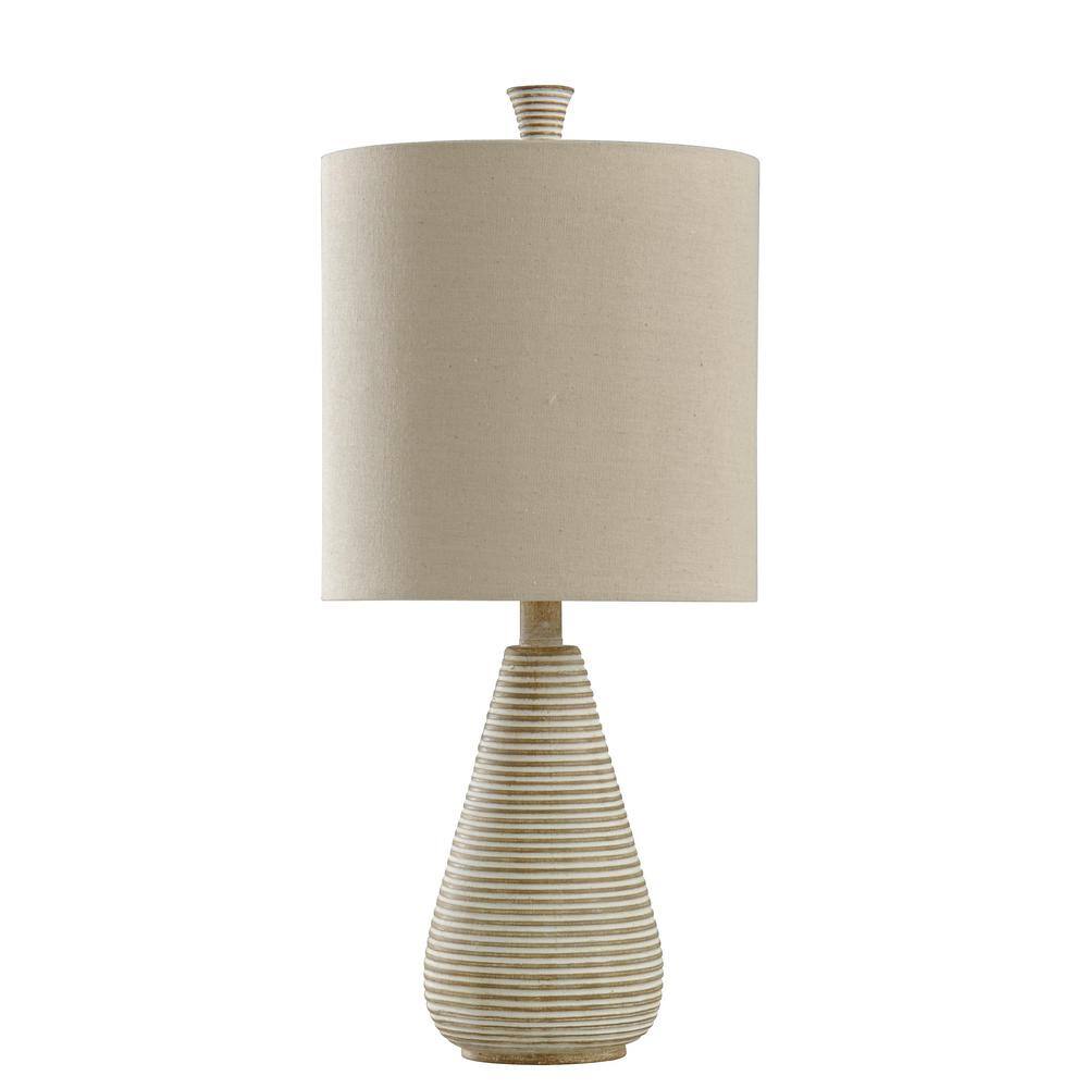 StyleCraft 24 in. Beige Table Lamp with Cream Hardback Fabric Shade ...