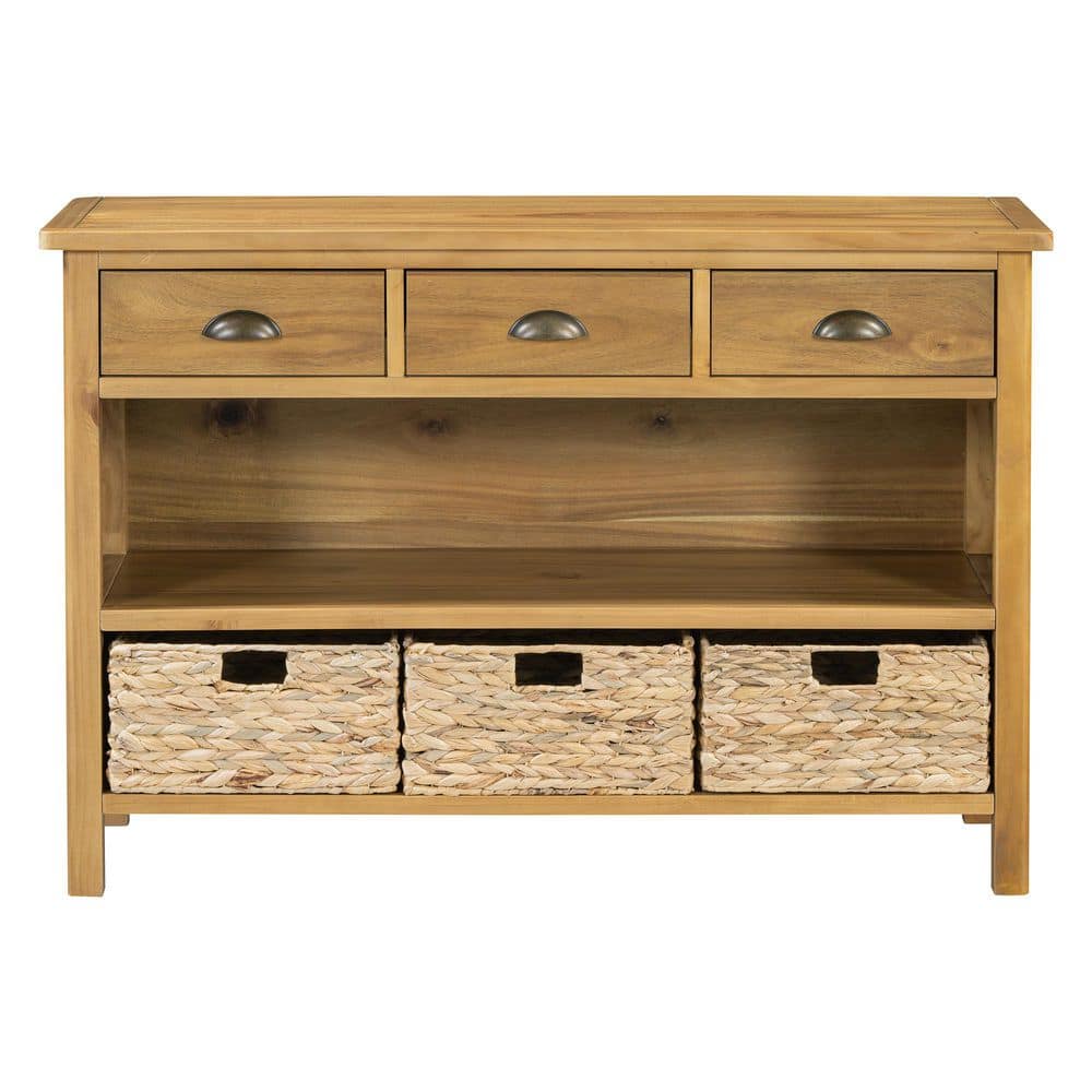 JUJABU 47 in. Natural Rectangle MDF Entryway Console Table with 3 ...