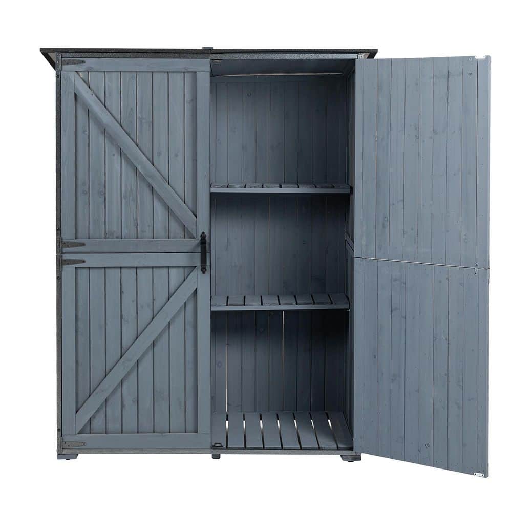 55.1 in. W x 29.1 in. D x 68.9 in. H Blue Gray Wood Outdoor Storage ...