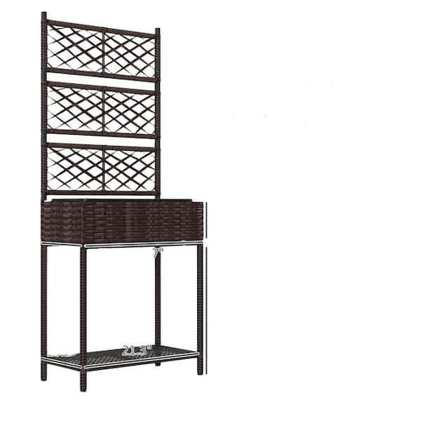 Brown Freestanding Wicker Raised Garden Box with Trellis for Climbing ...