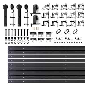 HOMACER 18 ft./216 in. Black Rustic Ceiling Mount Double Track Bypass ...