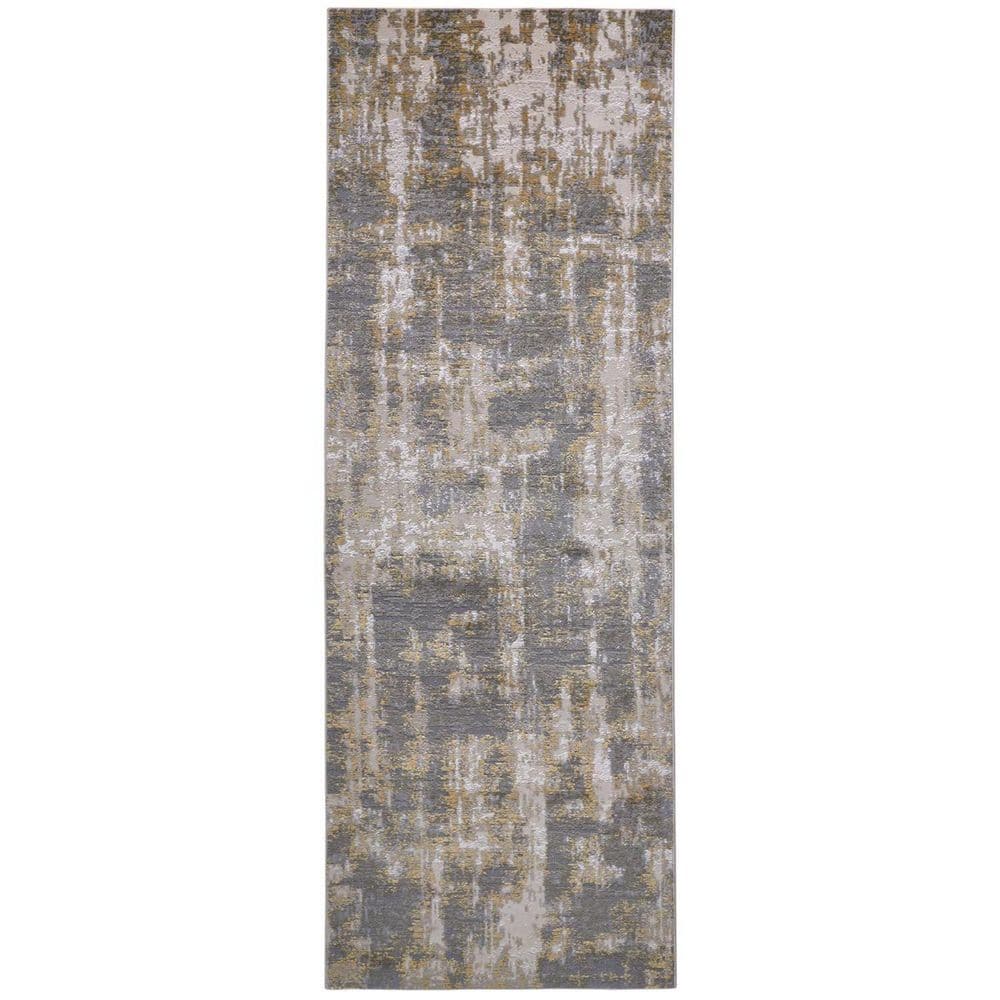HomeRoots 2 ft. x 8 ft. Gray and Gold Abstract Area Rug 2000511782 ...