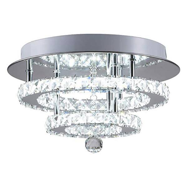 OUKANING 11.81 in. 1-Light Modern Crystal Silver Integrated LED Flush ...