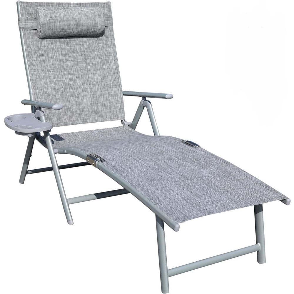 Zeus & Ruta Gray 1-Piece Adjustable Reclining Outdoor Metal Chaise ...