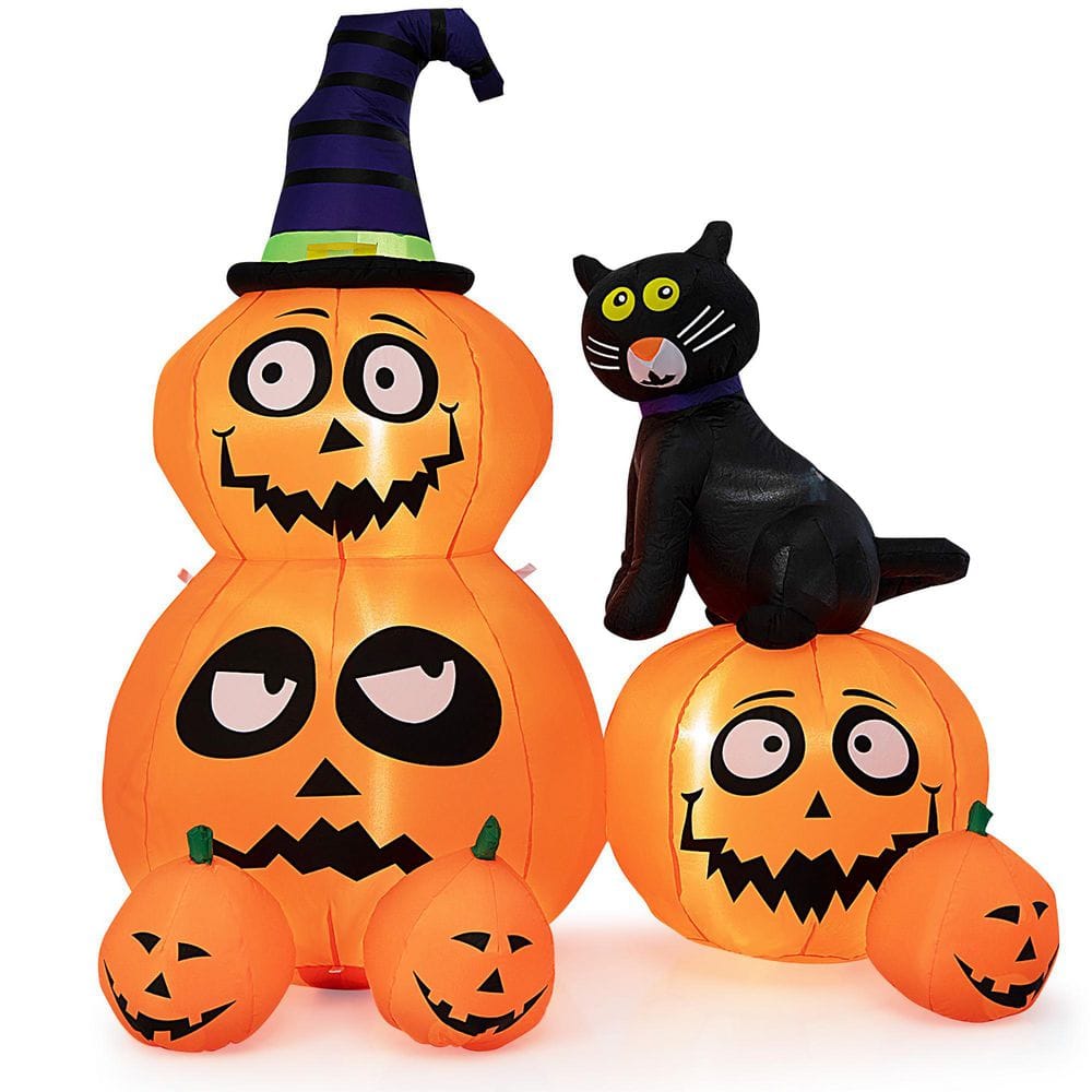 Costway 6 ft. Inflatable Pumpkin Combo with Wizard's Hat and Cat with ...