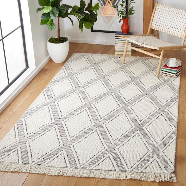 SAFAVIEH Natura 8 ft. x 10 ft. Ivory/Black Monochrome Diamond Area Rug ...
