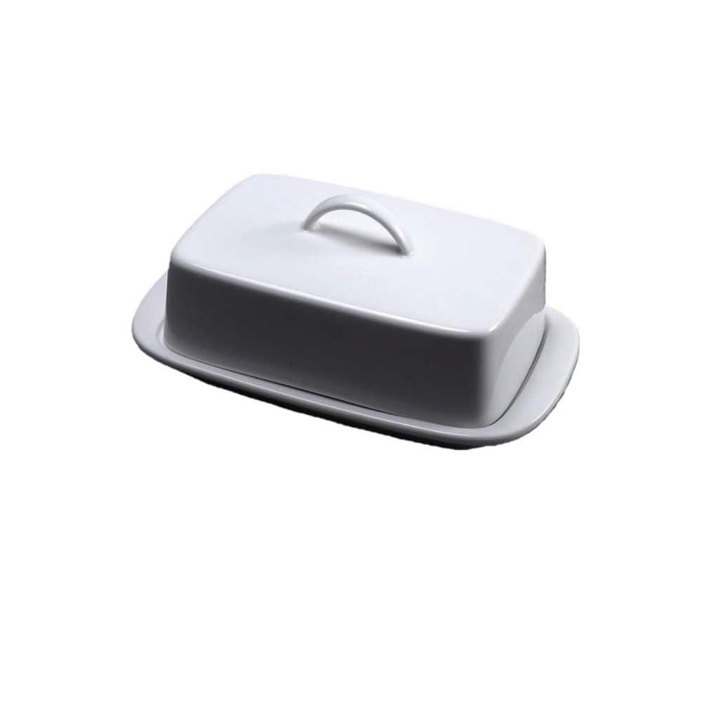 Wudkey 8 oz. White Porcelain Butter Dish with Lid Cover Design Large ...