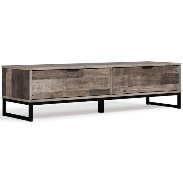 Benjara 52.72 in. Gray and Black Backless Bedroom Bench with 2-Drawers ...