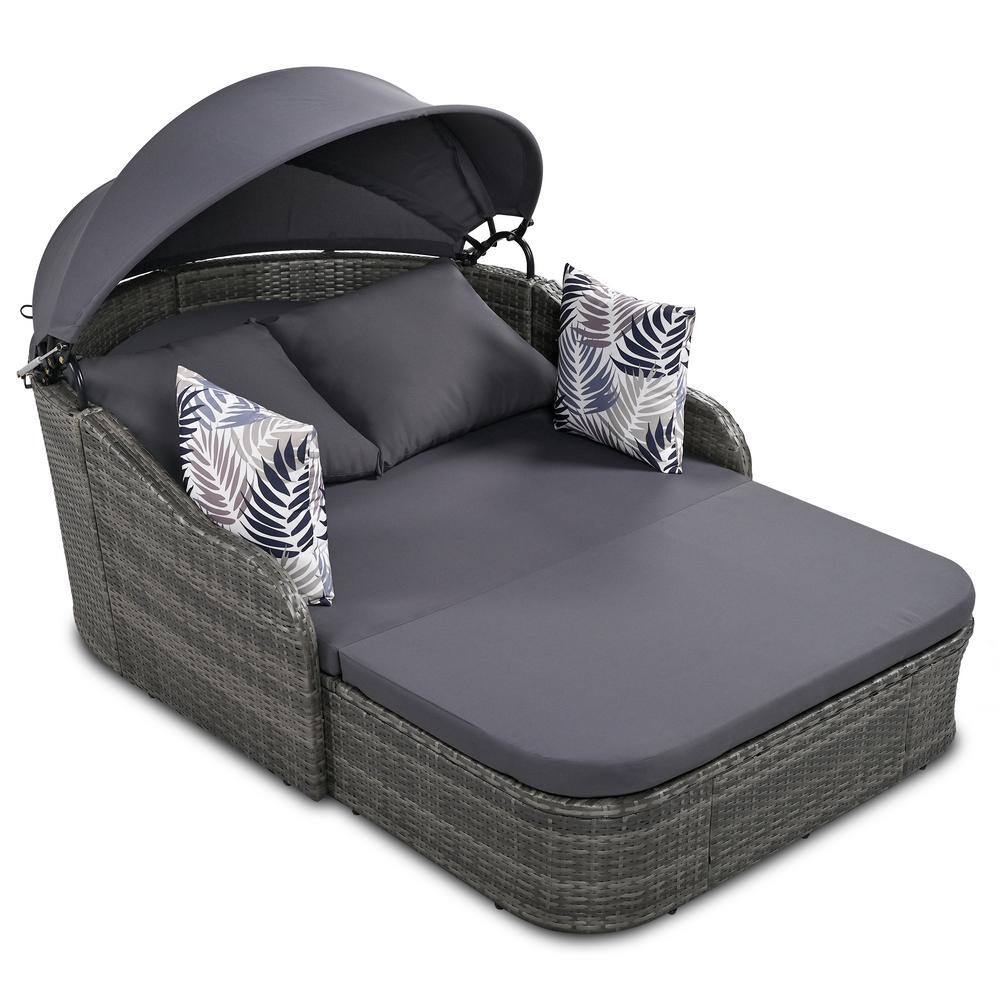 URTR PE Rattan Wicker Outdoor Day Bed Patio Double Lounge Chair Chaise ...