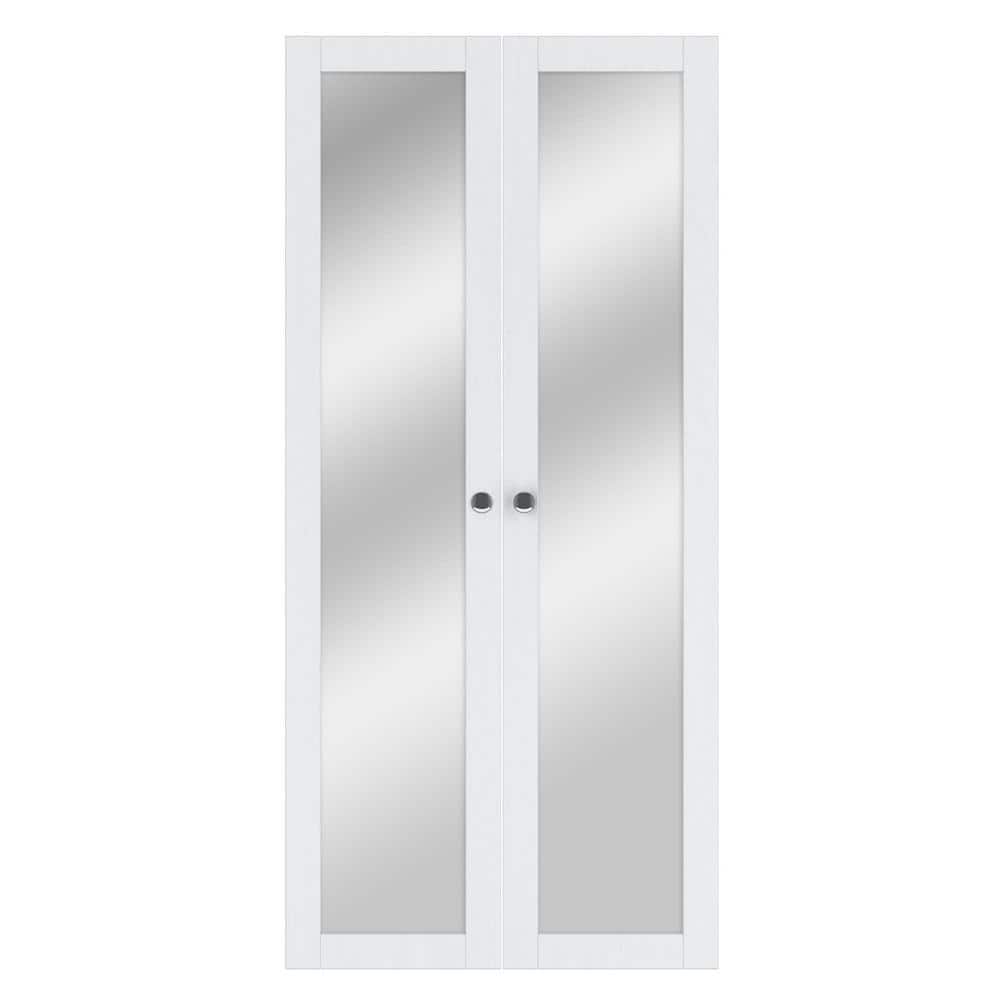 ARK DESIGN 36 in. x 80 in. 1-Lite Mirrored Glass Solid Core White ...