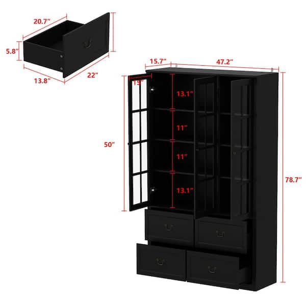FUFU&GAGA 47.2 in. W x 78.7 in. Tall 8-Shelf Black Wood FUFU&GAGA 47.2 in. W x 78.7 in. Tall 8-Shelf Black Wood