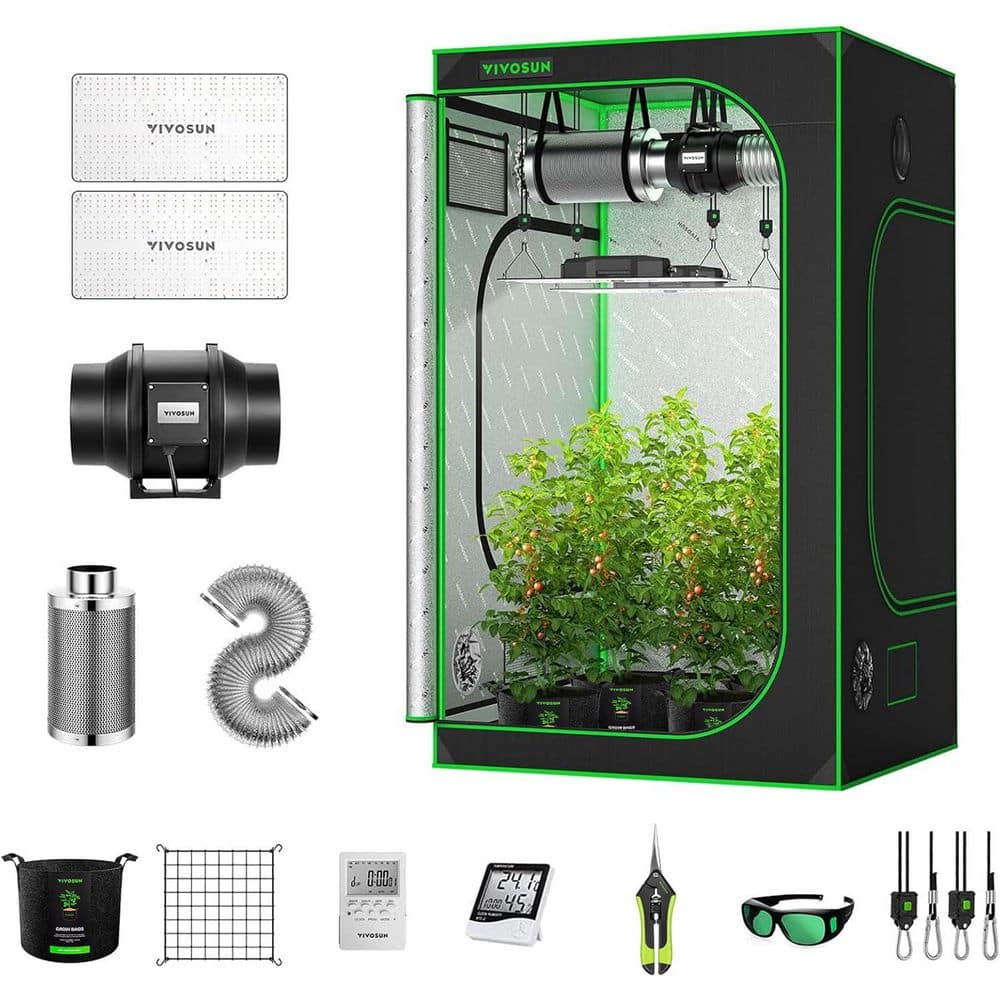 VIVOSUN 4 ft. x 4 ft. Mylar Hydroponic Grow Tent Complete System with 2 ...