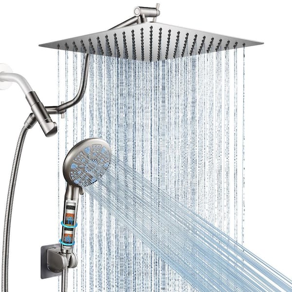 Heemli Rainfull 2-in-1 9-Spray Patterns Adjustable Fixed Shower Head ...