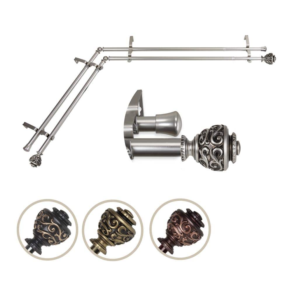 EMOH 13/16" Dia Adjustable Corner Window Double Curtain Rod 66 to 120 ...