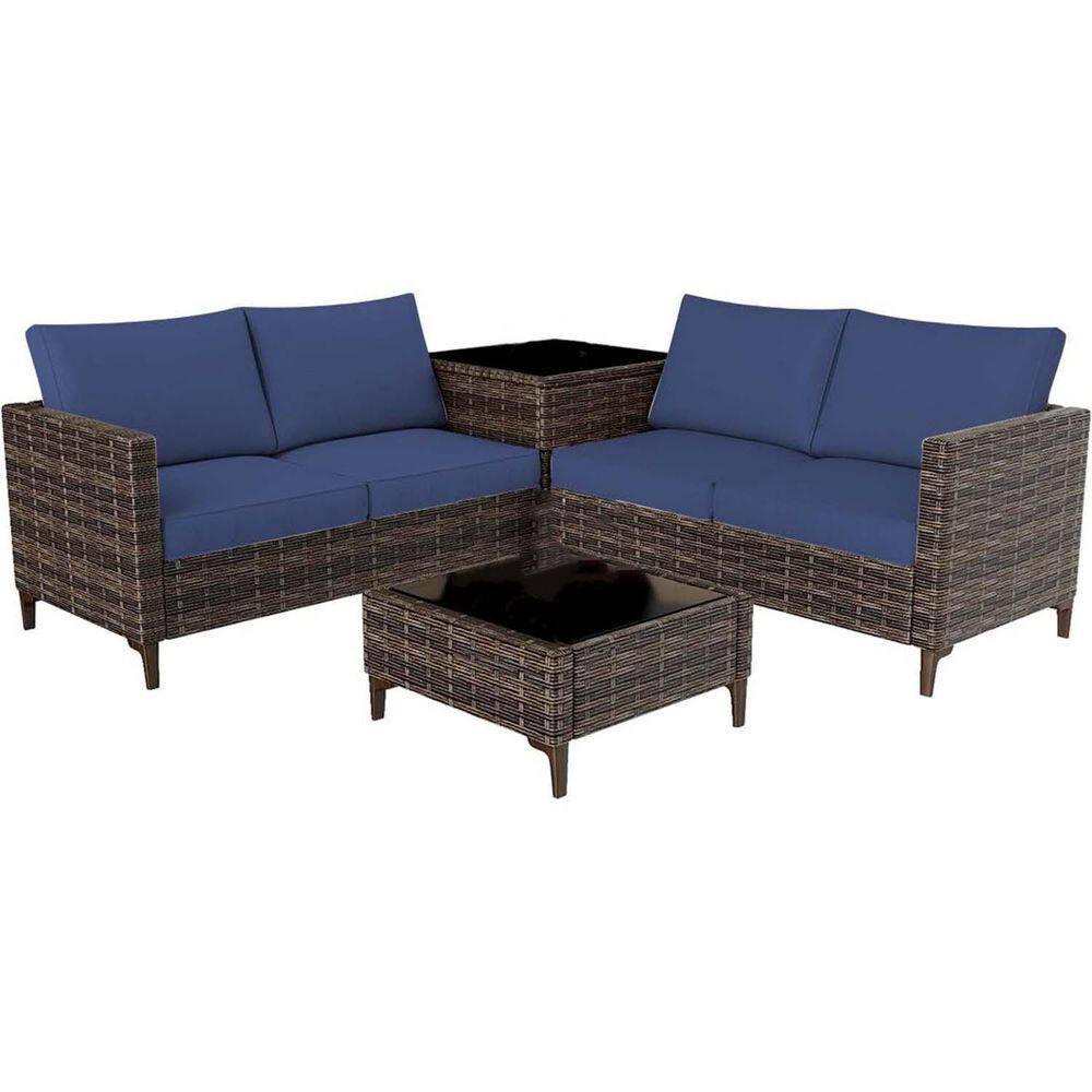 homfan Patio Sectional Brown Wicker 4-Piece, Outdoor Sectional Set ...