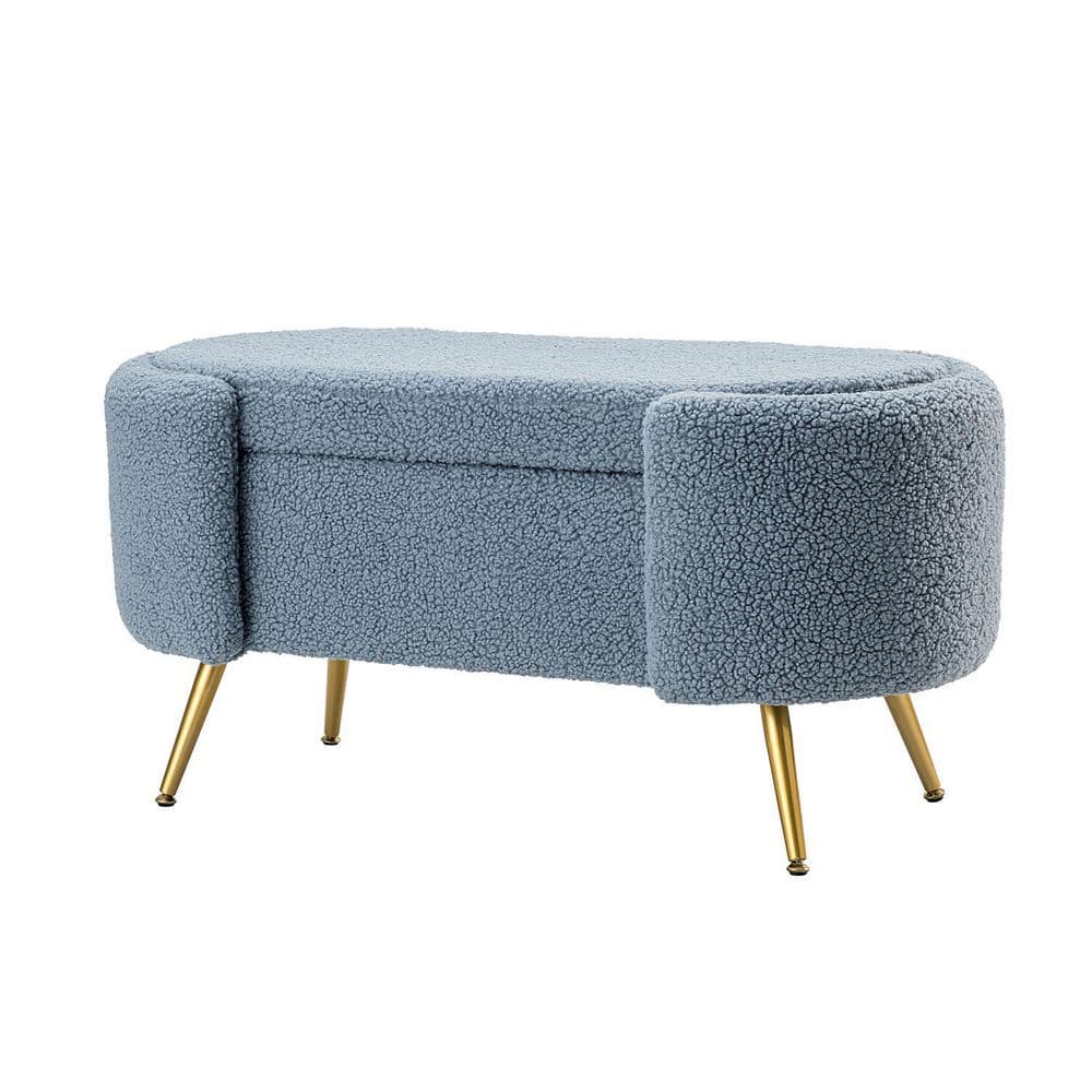 ARTFUL LIVING DESIGN Eva Blue Wide Storage Bench with Metal Legs 39.4 ...