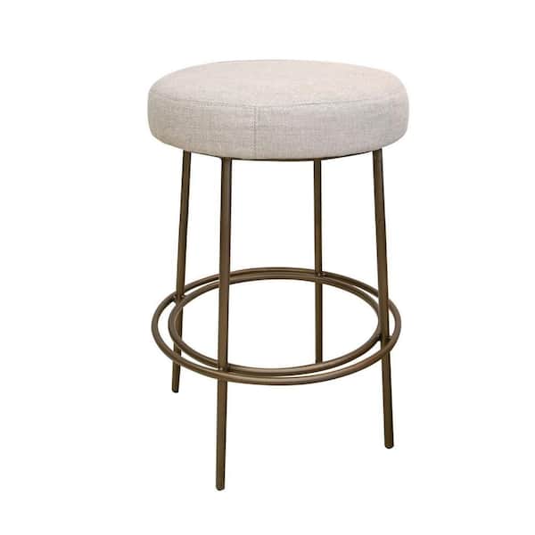 Benjara Tomy Beige and Gold Wood Frame Counter Height Stool with ...