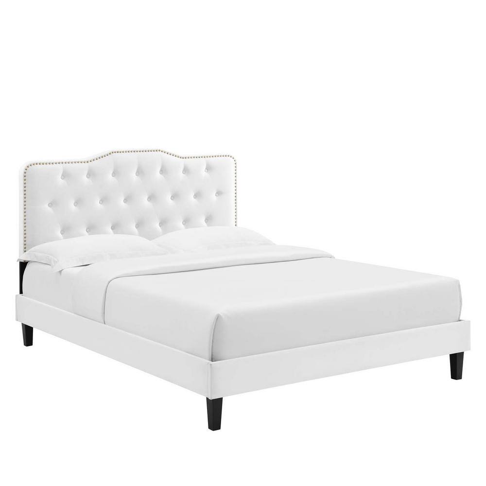 MODWAY Amber in White Performance Velvet Frame Queen Platform Bed MOD ...