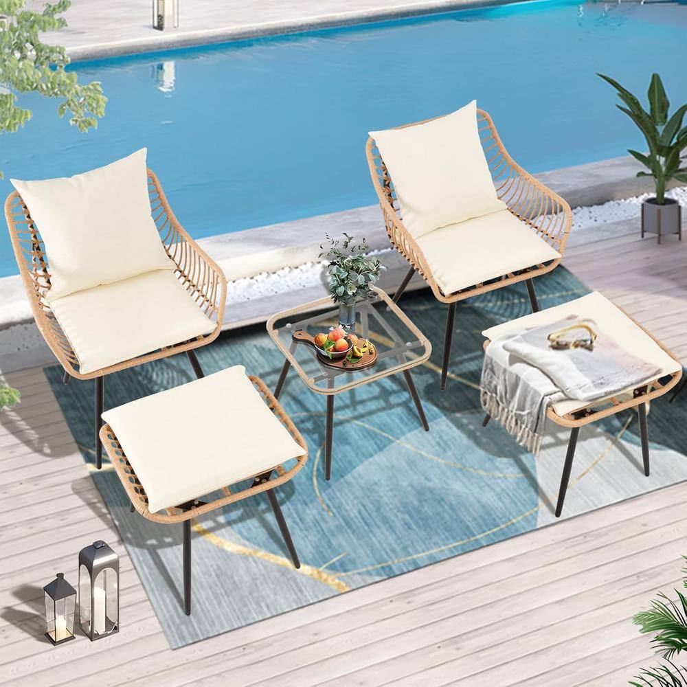 5-Piece Wicker Patio Furniture Conversation Set, Outdoor Bistro Set ...
