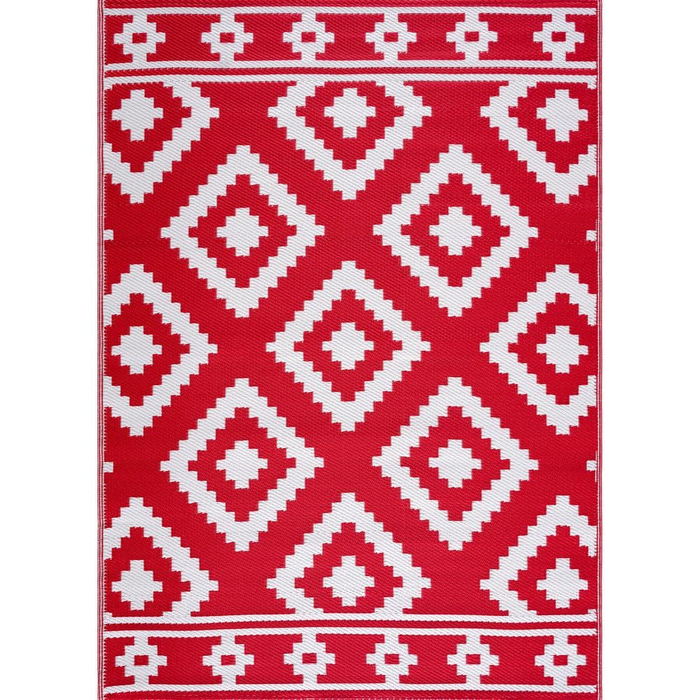 PLAYA RUG Milan Red White 5 ft. x 7 ft. Modern Reversible Recycled ...