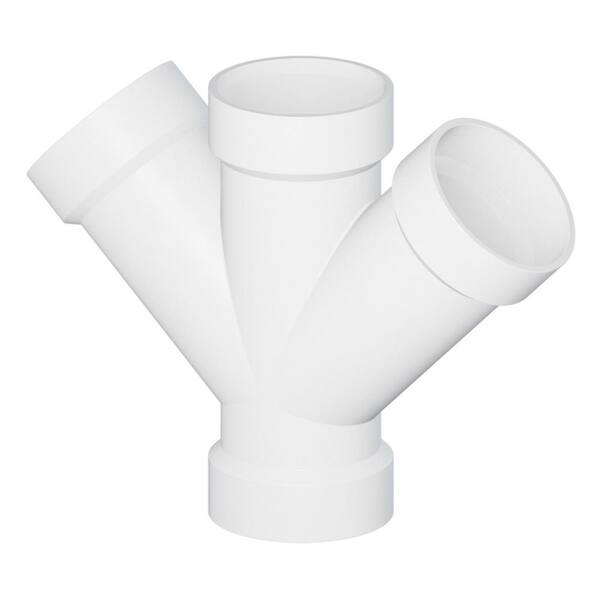 PLUMBFLEX 1-1/2 in. PVC DWV Double Wye Hub, White PVC Drain, Waste and ...