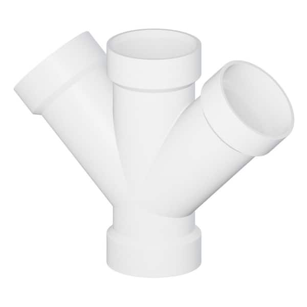 PLUMBFLEX 2 in. PVC DWV Double Wye Hub, White Rigid PVC Drain, Waste ...