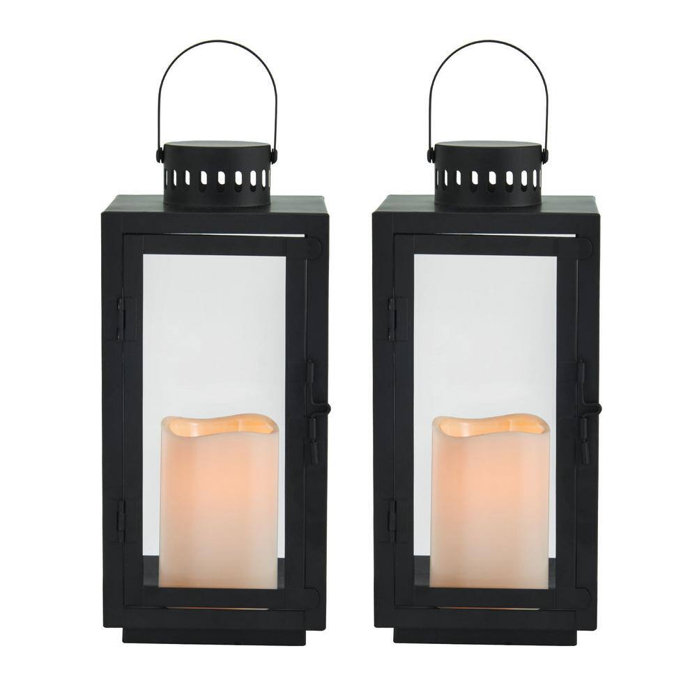 Elements (Set of 2) Black Rectangular Metal Lanterns 3 in. x 4 in. LED ...
