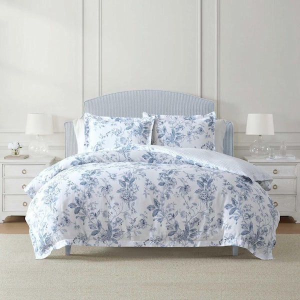 Songbird 3-Piece White/Blue Cotton Sateen King Comforter Set A0011292 ...